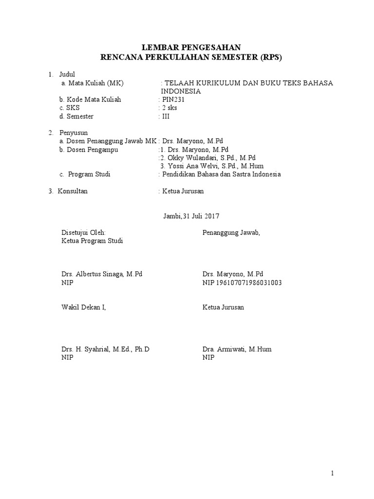 RPS Telaah Kurikulum Dan Buku Teks | PDF