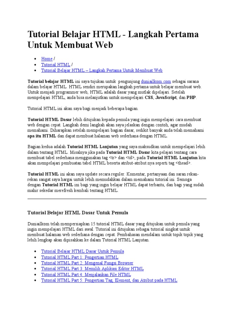 Belajar HTML untuk Pemula | PDF | Teknologi & Rekayasa