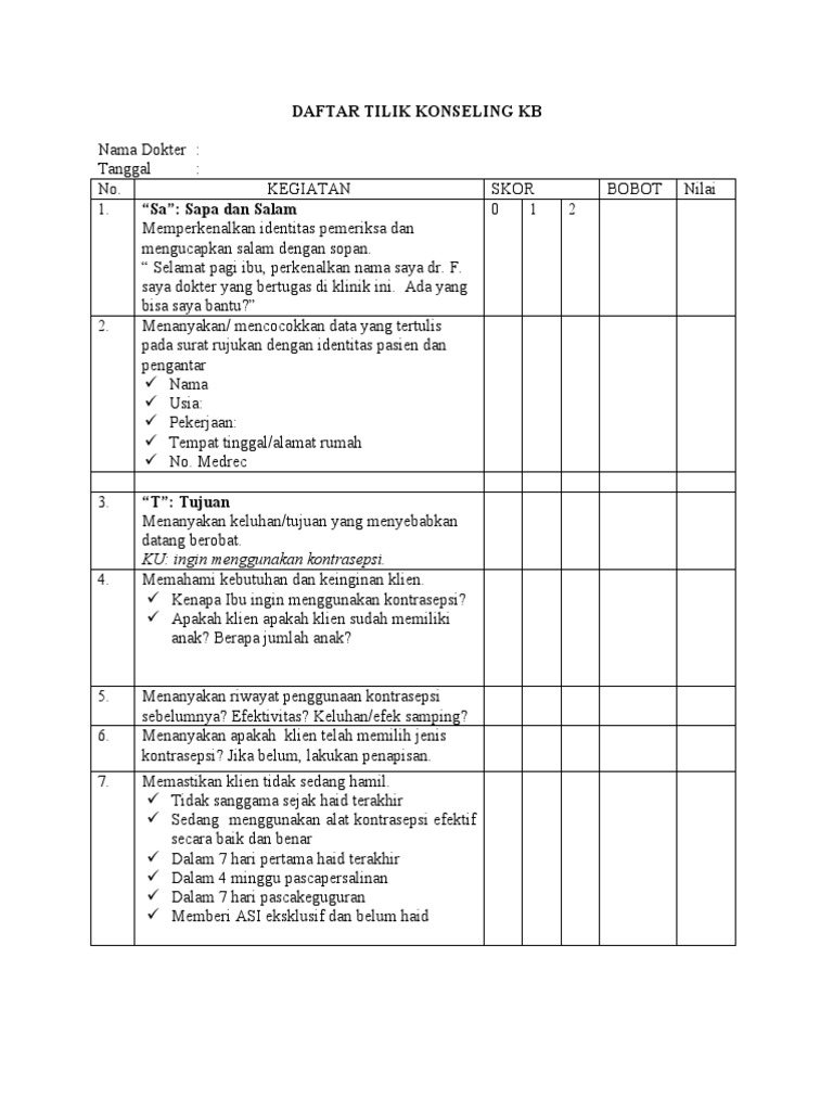 DAFTAR TILIK Konseling KB Peserta | PDF
