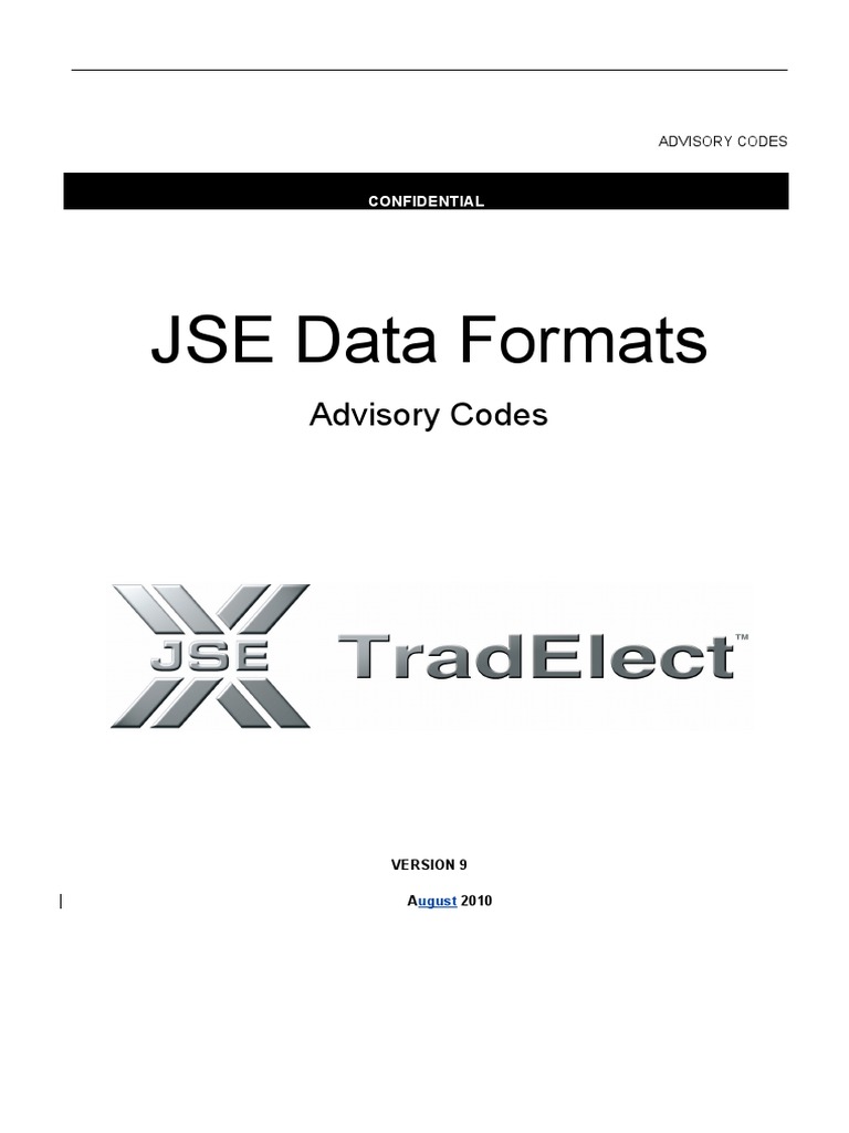 JSE Data Formats: Advisory Codes | PDF | Market (Economics ...