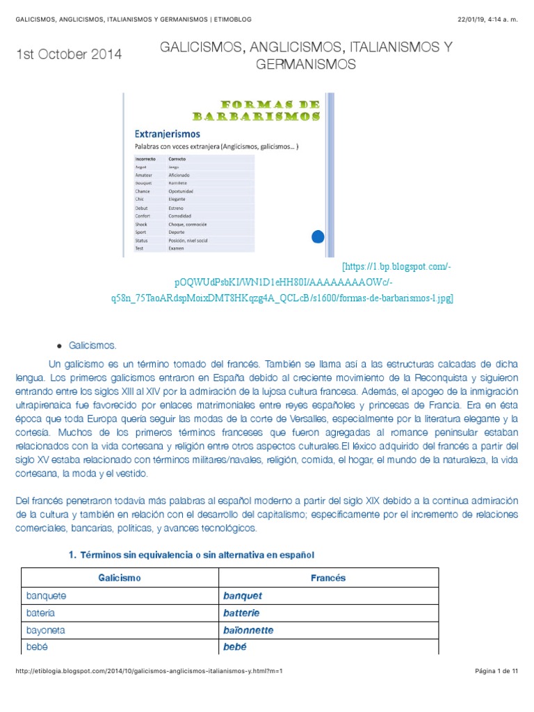 Galicismos, Anglicismos, Italianismos y Germanismos - Etimoblog | PDF ...