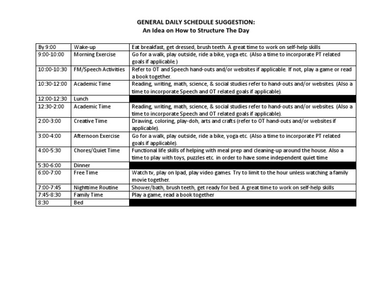 Structured Daily Schedule for Kids | PDF
