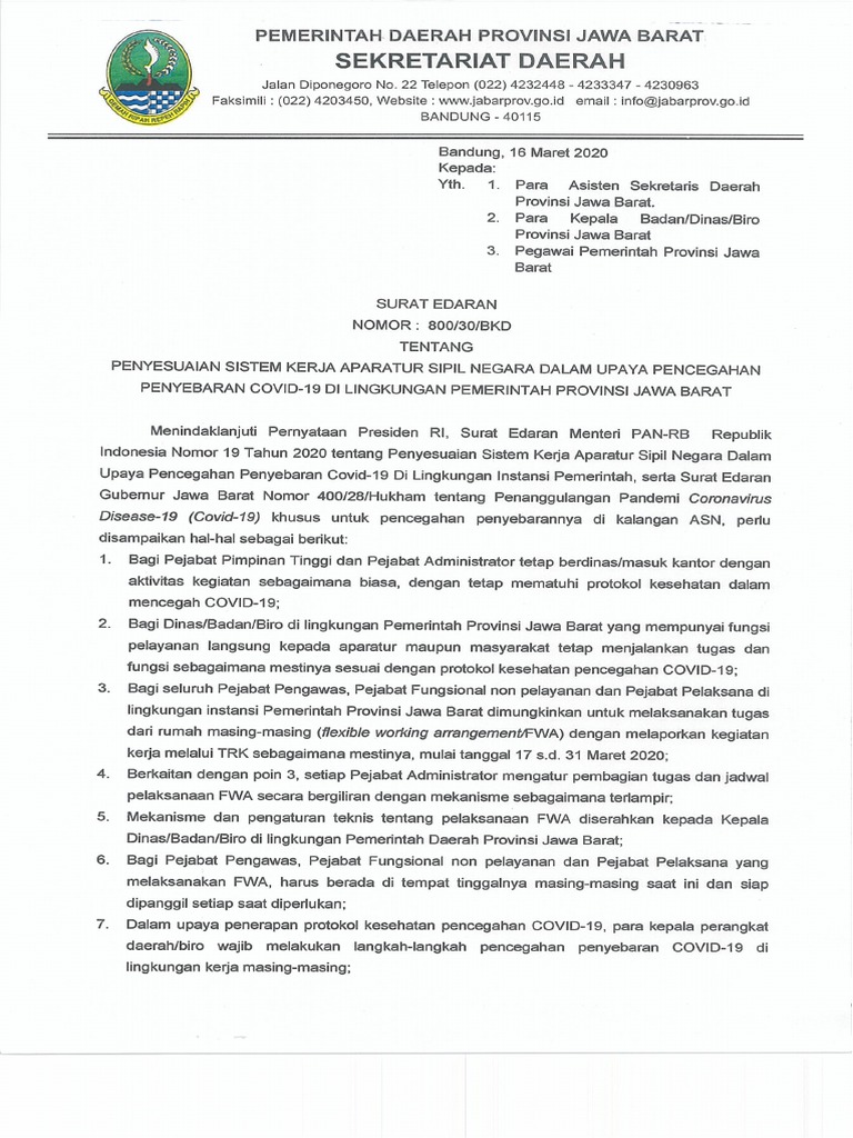 Surat Edaran Sekda | PDF