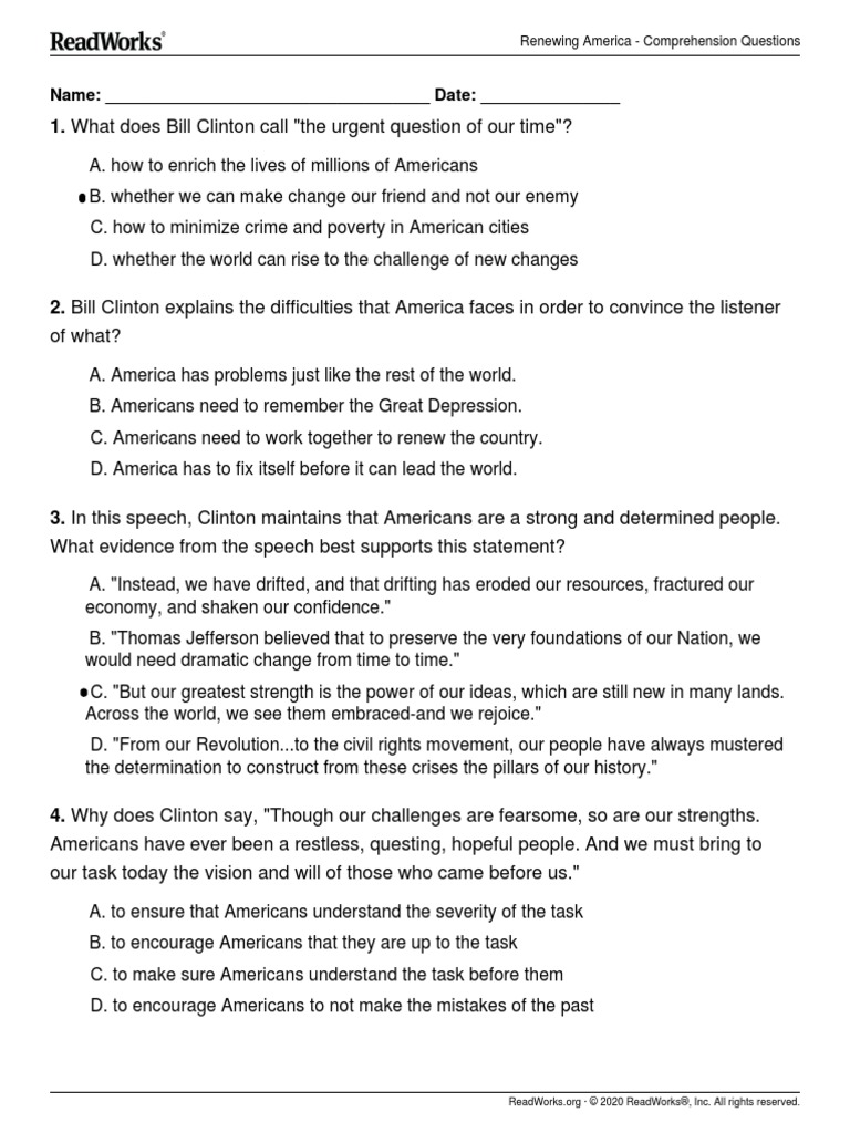 Kaylah Green - Reading Comprehension 1 PDF | PDF | Bill Clinton ...