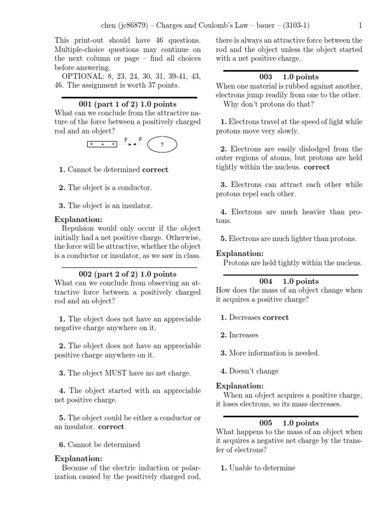 AP Physics E/M Charges and Coulomb's Law Quest | PDF | Electric Charge ...
