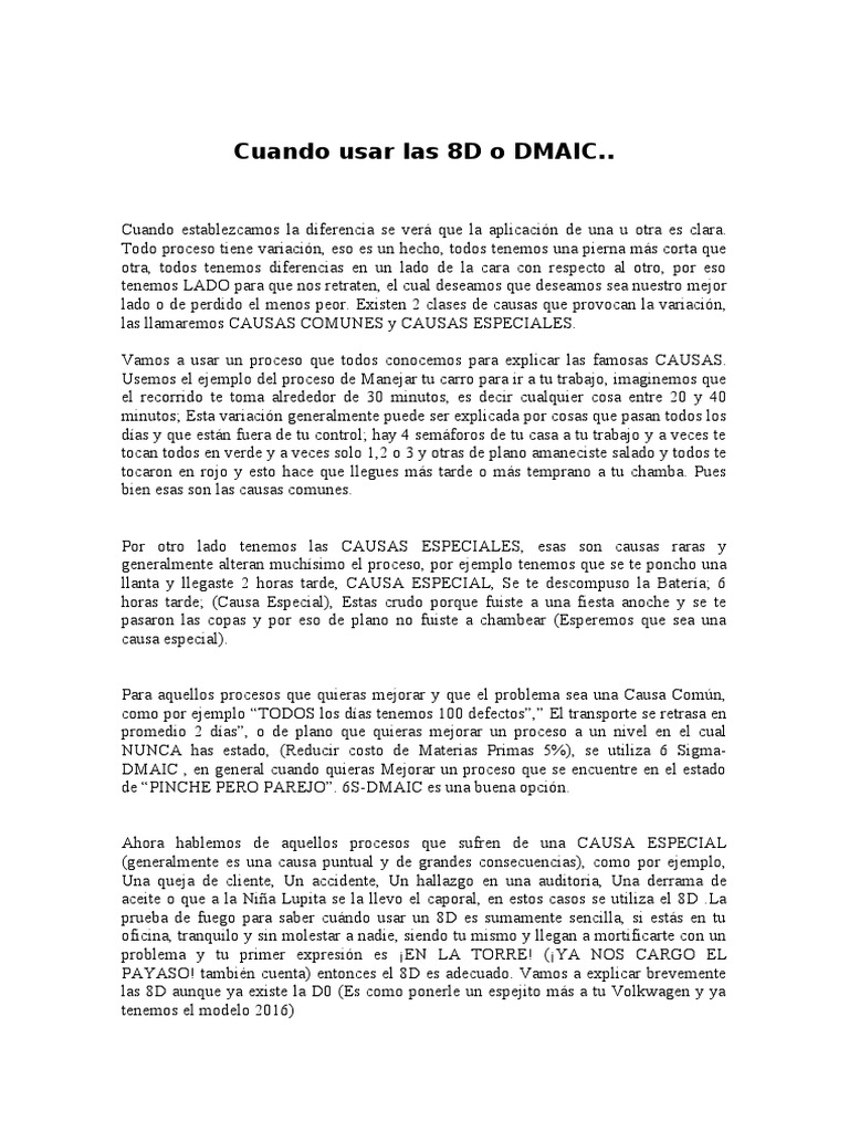 Cuando Usar Las 8D o DMAIC | PDF | Naturaleza