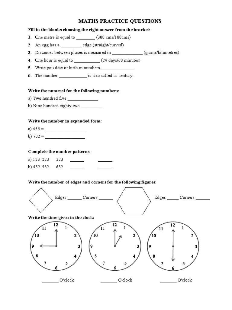 Maths-Practice-Questions Class | PDF | Nature