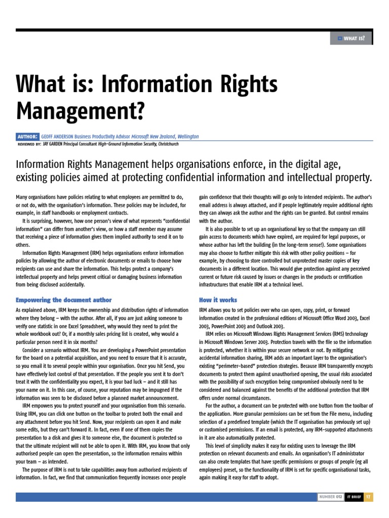 What Is Irm PDF | PDF | Digital Rights Management | License