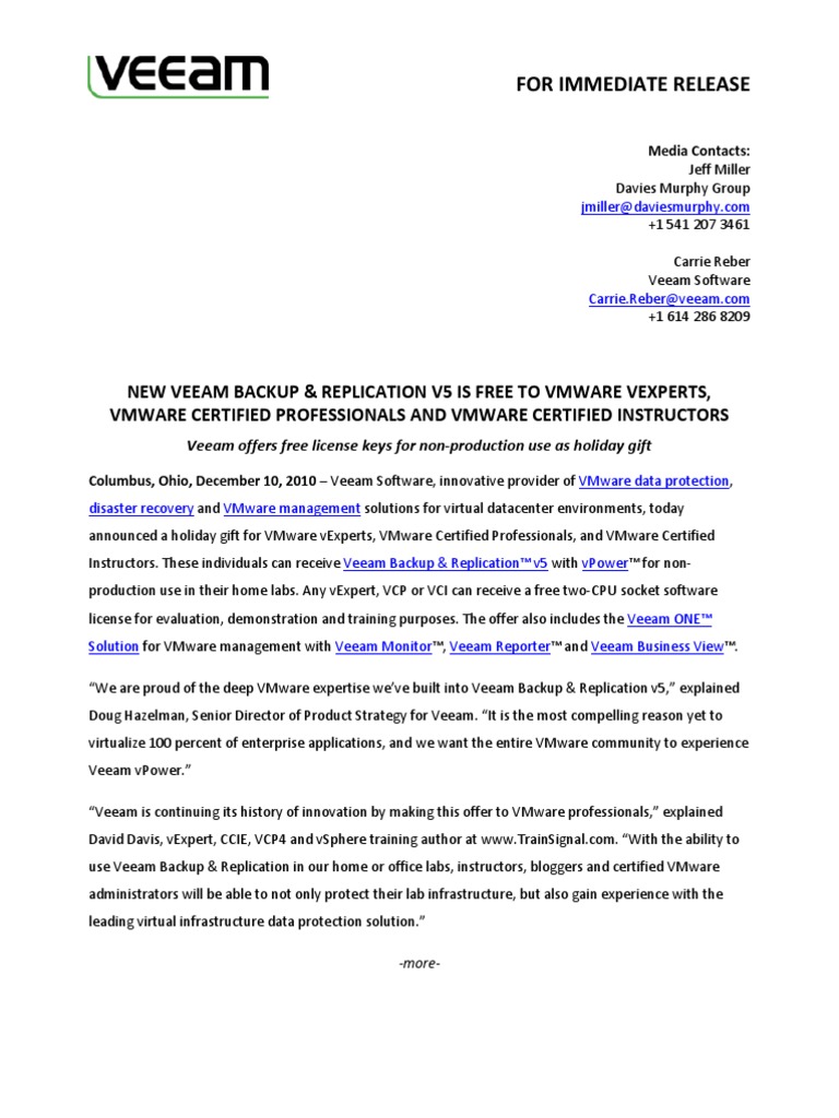 NFR Keys For VCPs | PDF | Virtual Machine | Backup