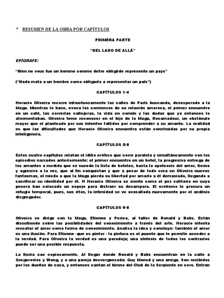 Resumen Por Capitulos de Rayuela - Julio Cortazar | PDF | Novela negra ...