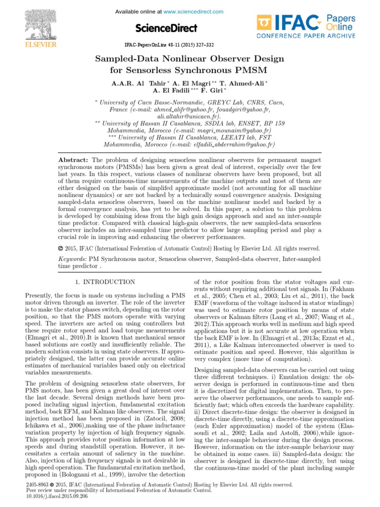 Sampled Data High Gain Observer For PMSM PDF | PDF | Discrete Time And Continuous Time | Systems ...