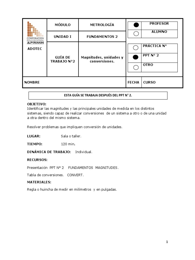 Guía Unidades de Medida 1 | PDF | Pulgada | Sistema Internacional de ...