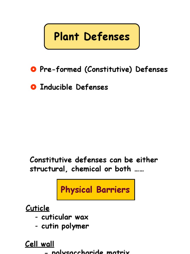 Plant Defenses: Pre-Formed (Constitutive) Defenses Inducible Defenses ...