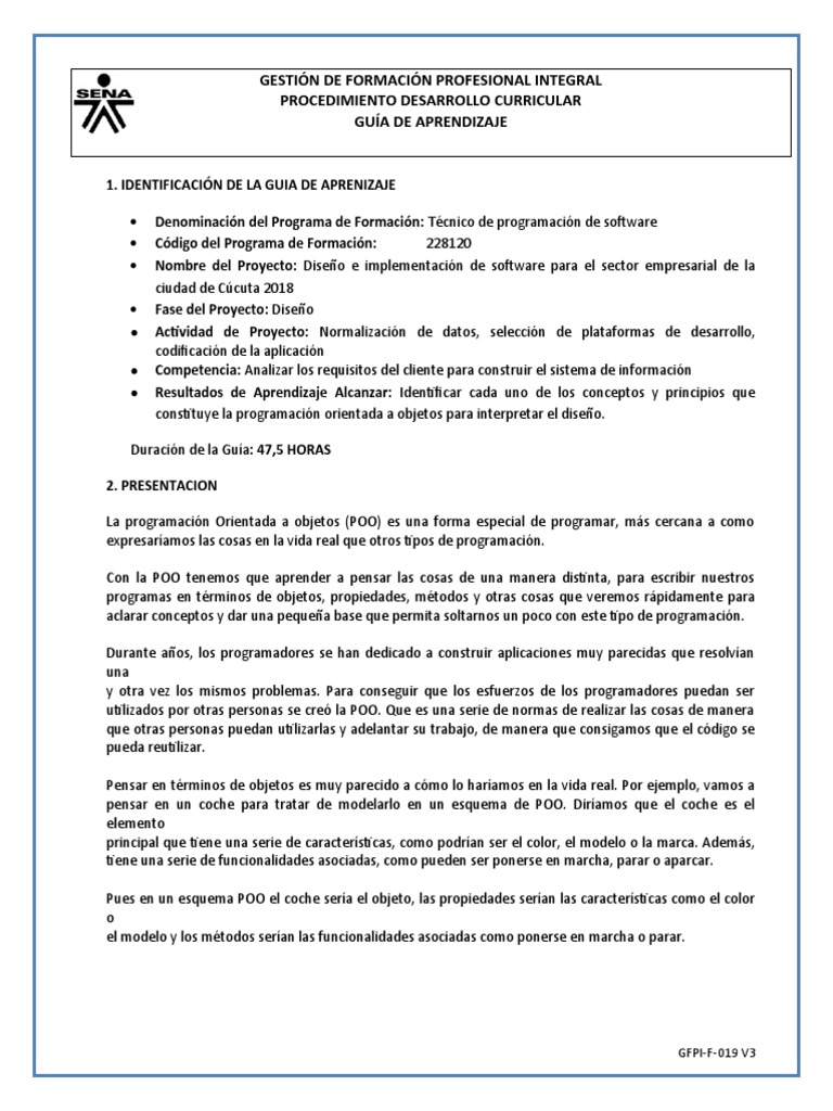 GFPI-F-019 - Guia 1 PROGRAMACI+ÆN POO | PDF | Objeto (informática) | Clase (Programación ...