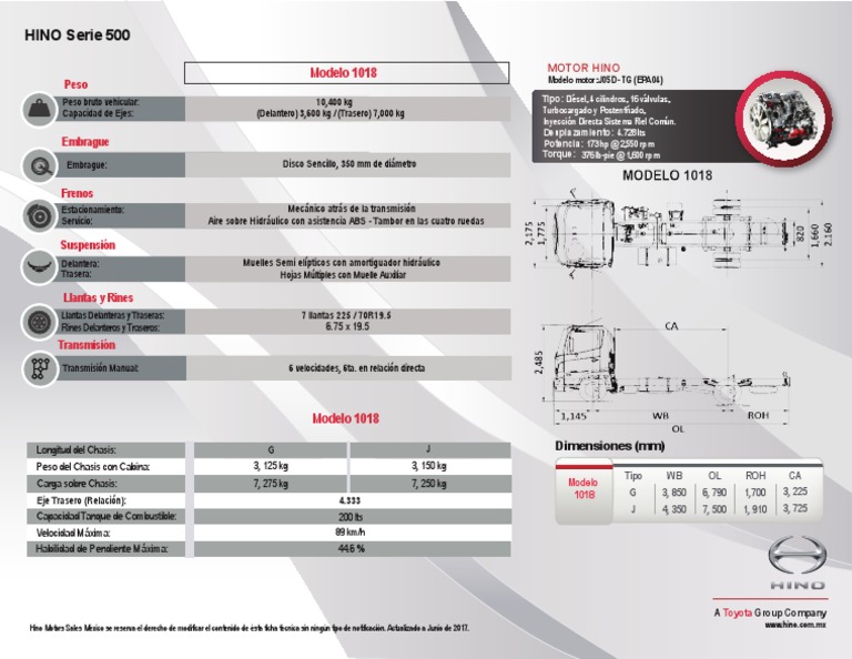 Ficha Técnica Hino 500 Modelo 1018 | PDF | Eje | Vehículos de ruedas