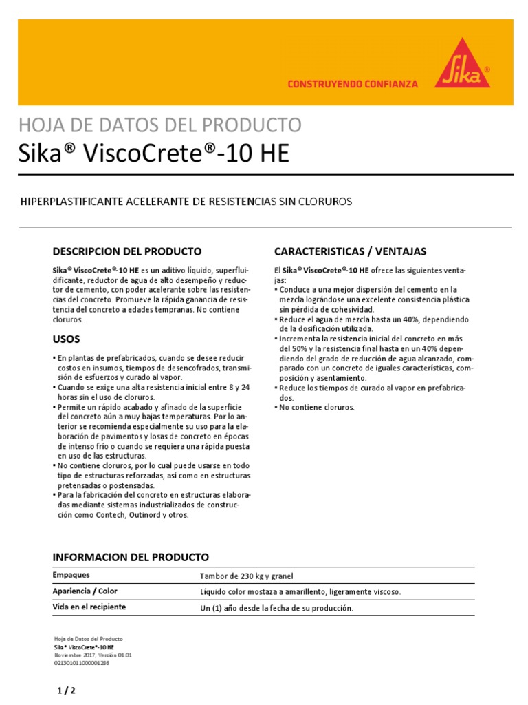 Co-Ht - Sika ViscoCrete 10 HE | PDF | Hormigón | Química