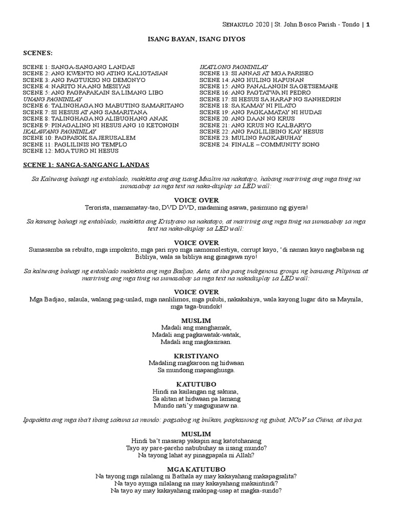 SENAKULO 2020 DRAFT SCRIPT Feb. 19 | PDF