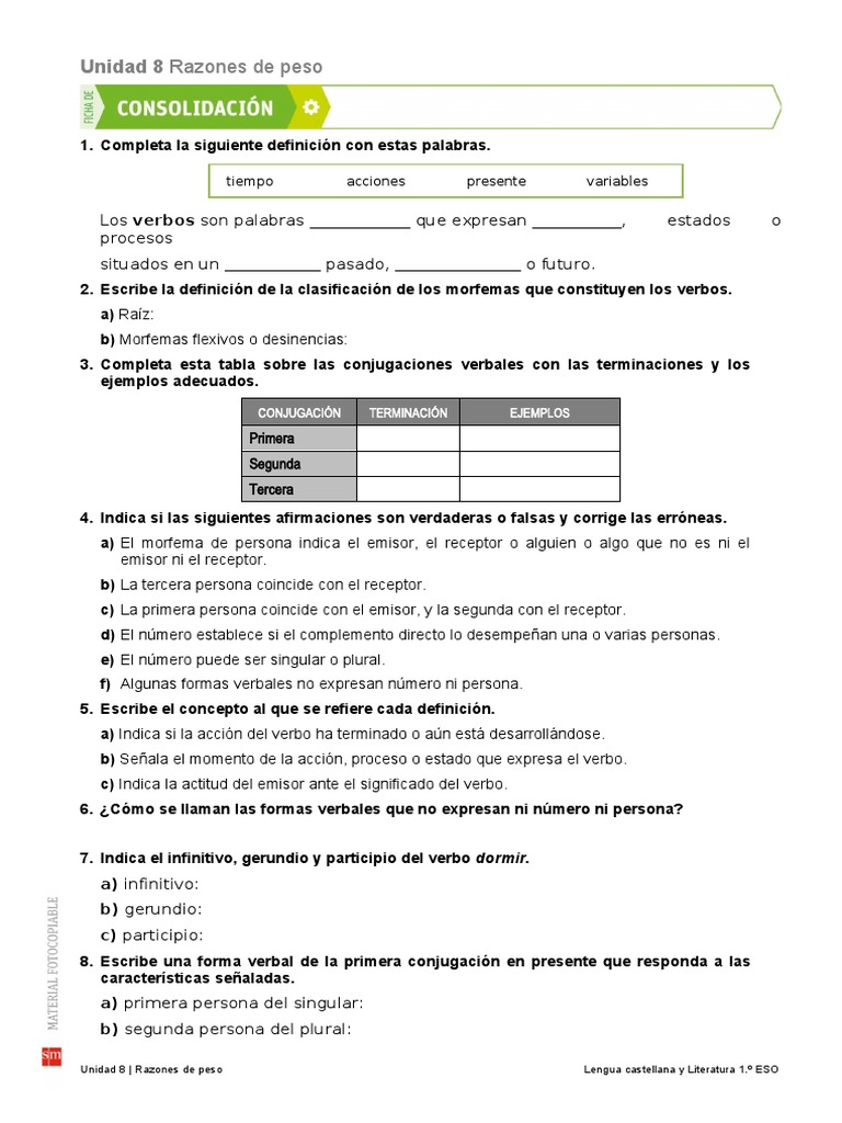 Ficha Verbos UD8 | PDF | Conjugación gramatical | Verbo