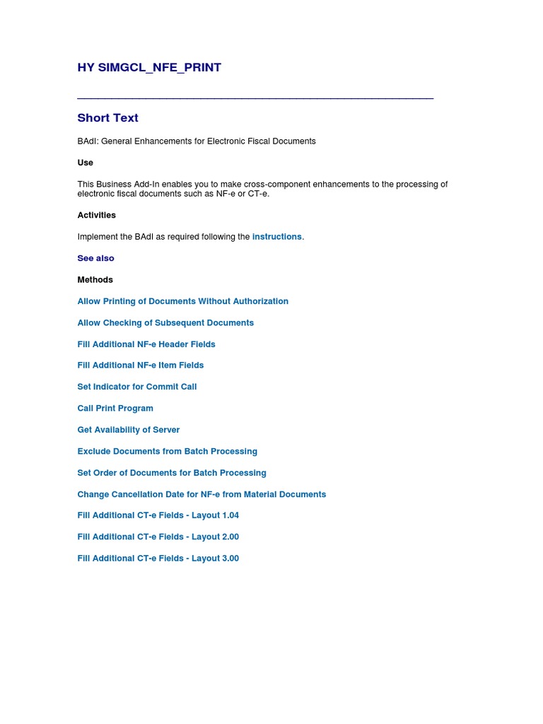 BAdI Method Documentation CTe 3.00 PDF | PDF | Information Technology Management | Computer Data