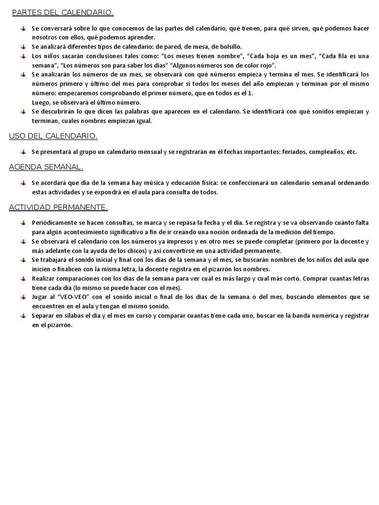 Partes Del Calendario | PDF | Calendario | Salón de clases