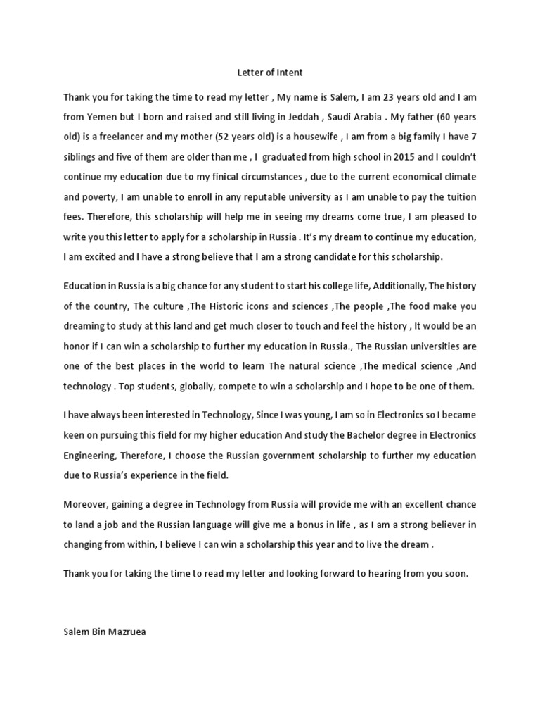 Russian Letter of Intent PDF | PDF