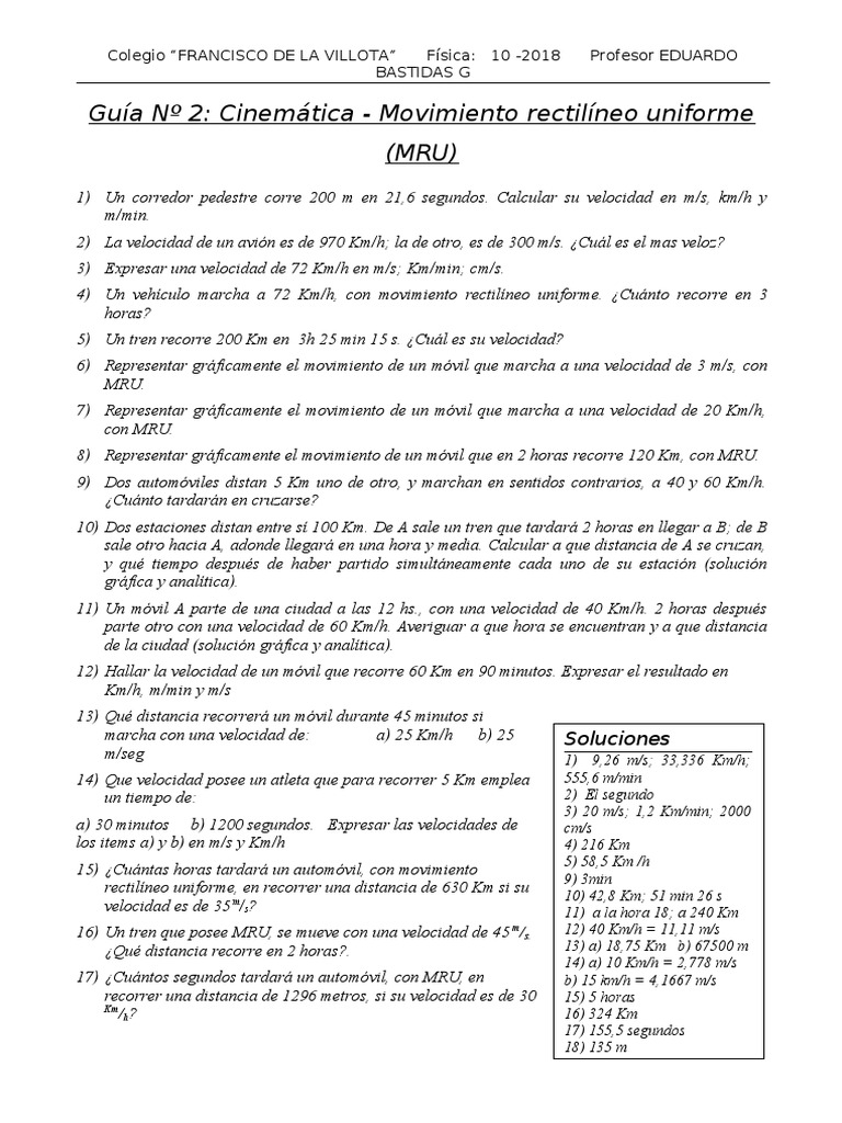 Ejercicioscinematica (MRU) | PDF | Aceleración | Ingeniería mecánica