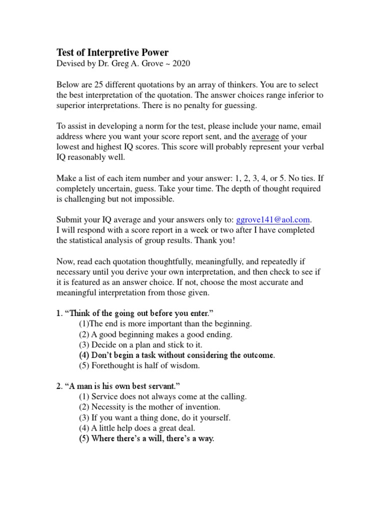 Interpretive Quotations Quiz | PDF | Intelligence Quotient | Virtue