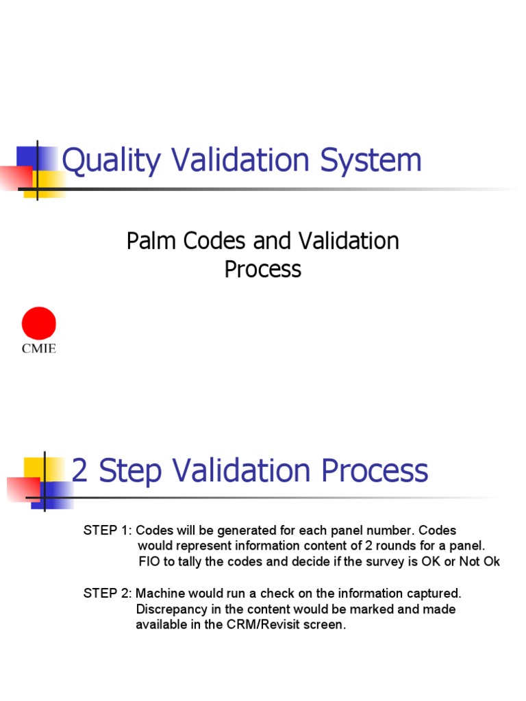 Quality Validation System: Palm Codes and Validation Process | PDF | Employment | Middle Class