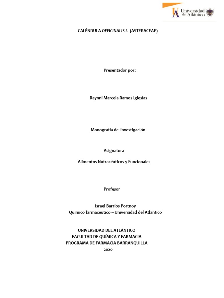 Caléndula Officinalis: Usos y Propiedades | PDF | Química medicinal ...