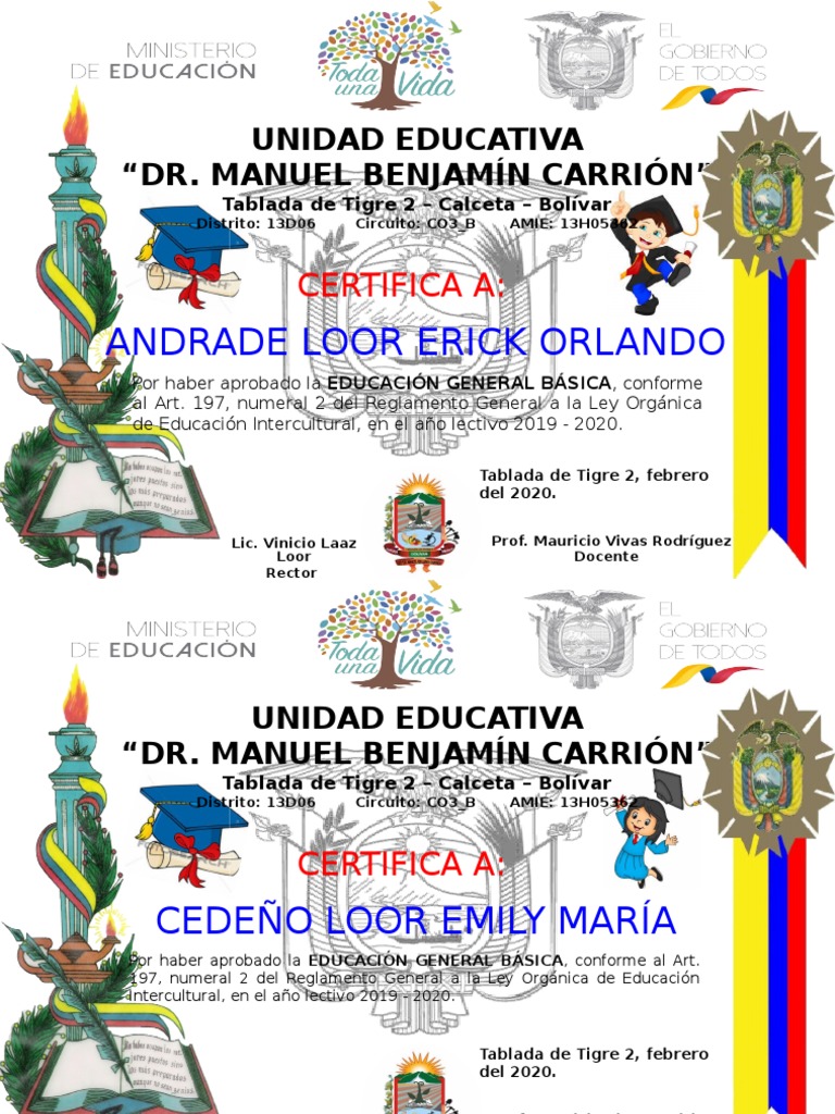 Certificado de Décimo Año 2019 - 2020 | PDF