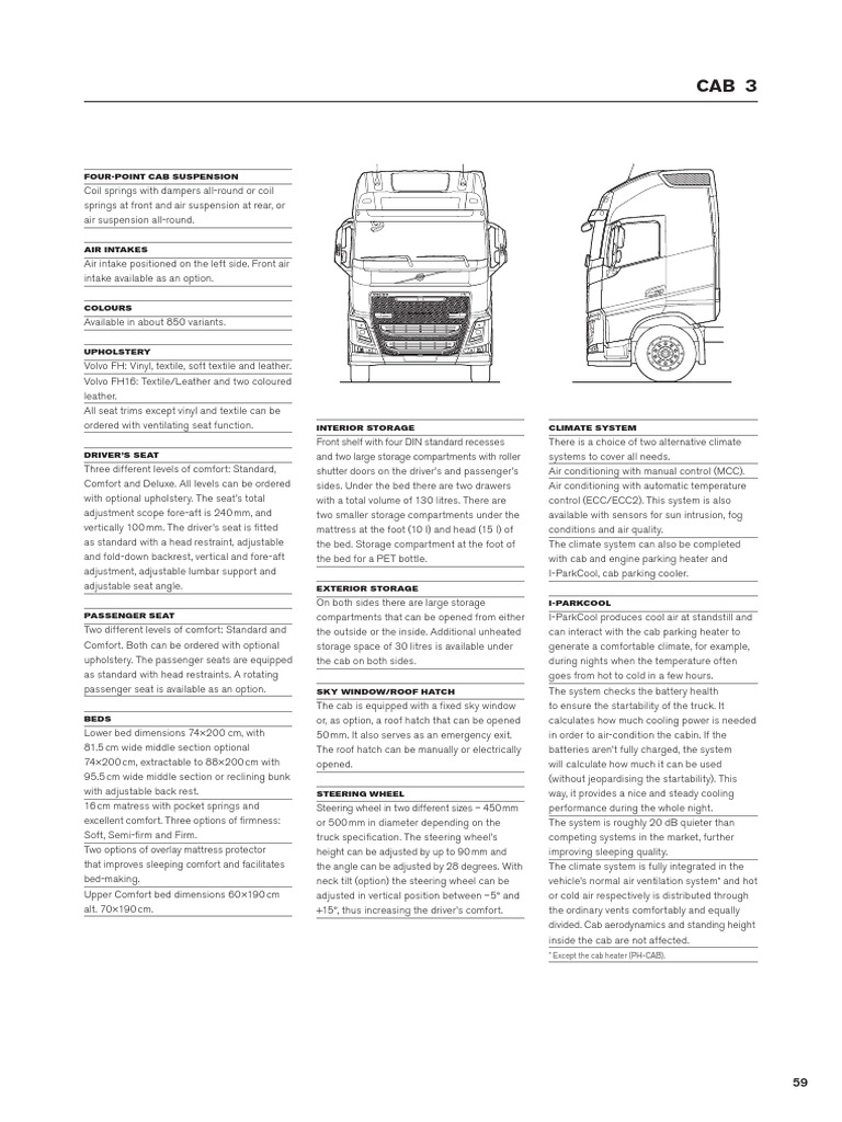 Volvo-FH-Series Specifications Cab UK | PDF | Truck | Mattress
