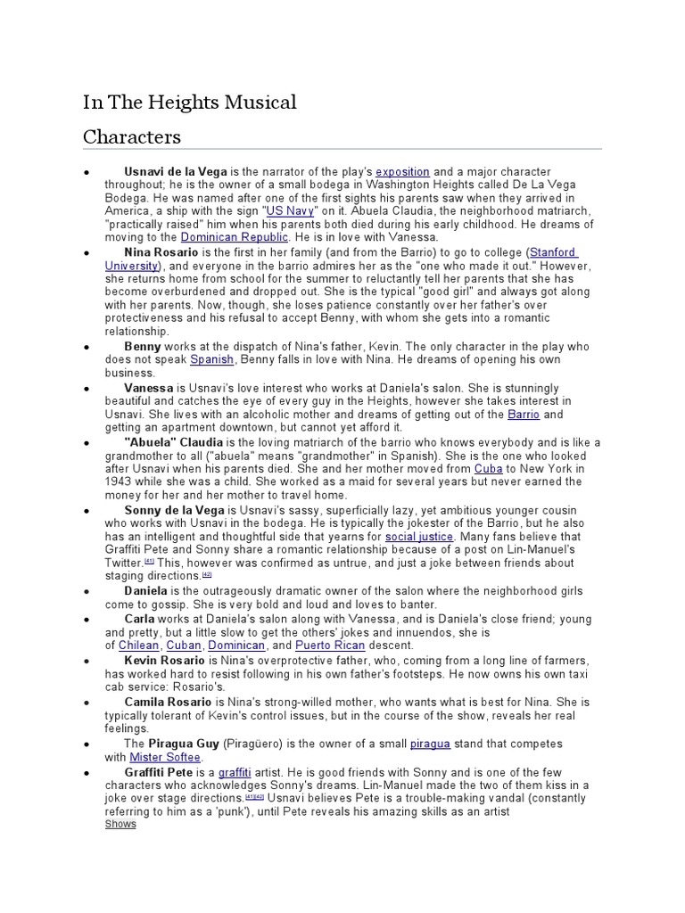 Dreams Within Washington Heights: An Analysis of the Characters and ...