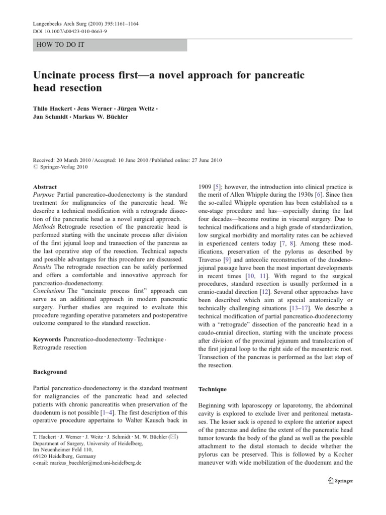 Uncinate Process First-A Novel Approach For Pancreatic Head Resection ...