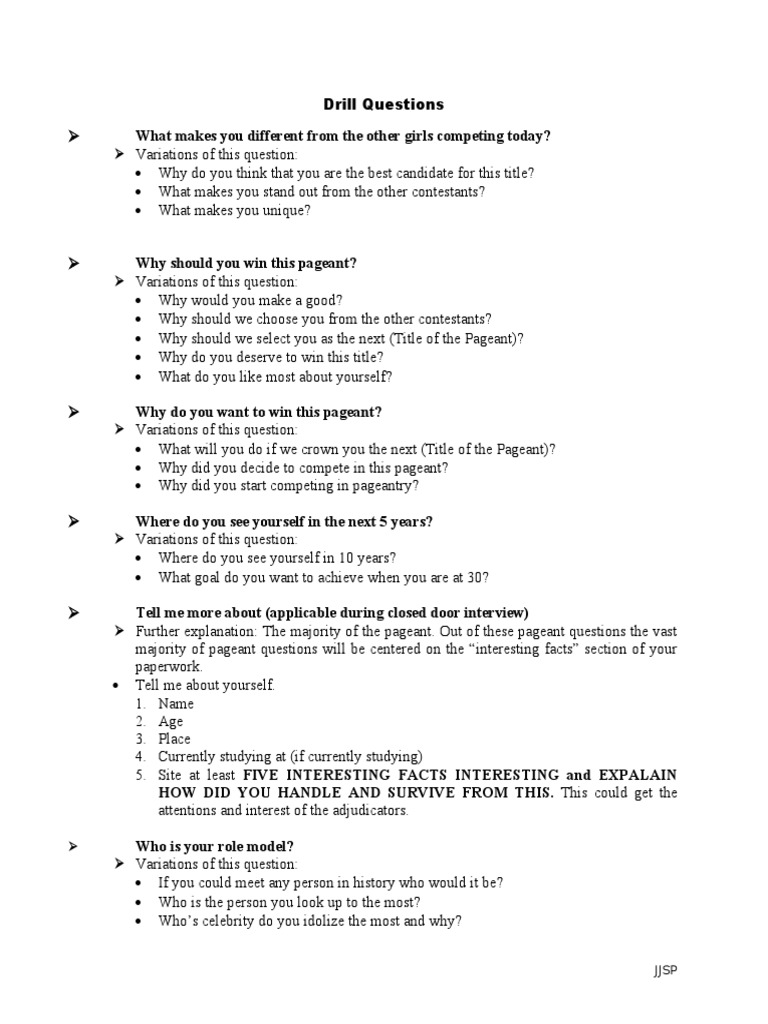 The Same Questions That Are Usually Modified in Pageants | PDF ...