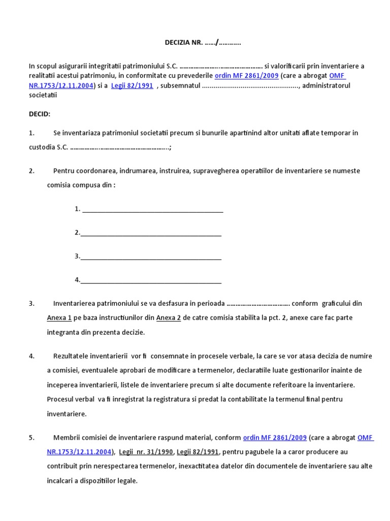 Model Decizie Inventariere | PDF