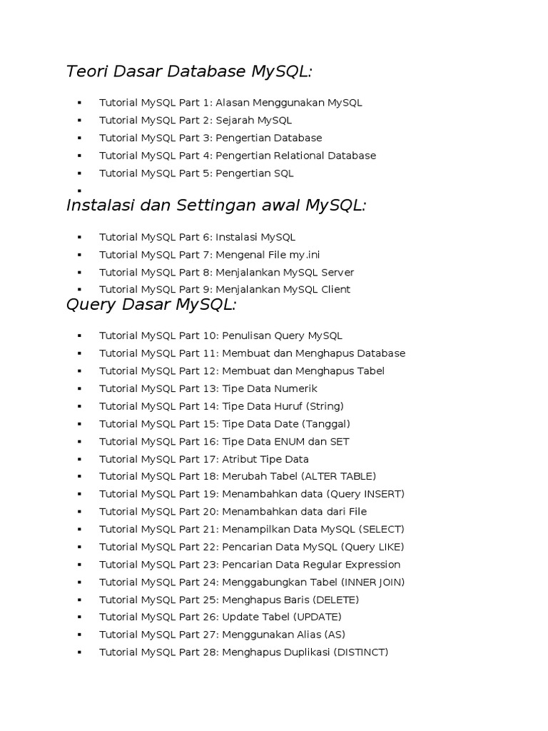 Panduan Lengkap MySQL: Dasar hingga Hak Akses | PDF | Komputer
