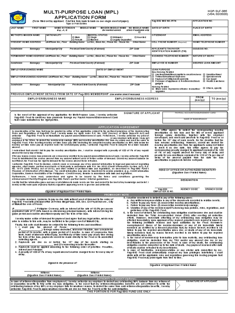 SLF065 MultiPurposeLoanApplicationForm V04 | PDF | Loans | Amortization ...