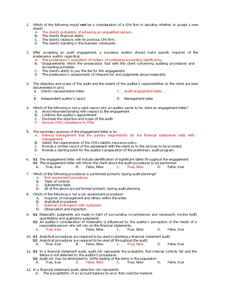 Auditing Theory Review Questions | PDF | Financial Audit | Internal Control