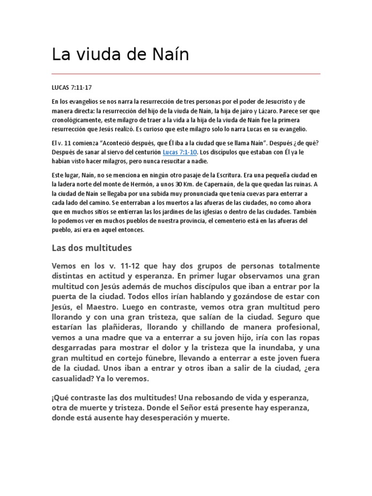 La Viuda de Naín | PDF | Resurrección | Jesús