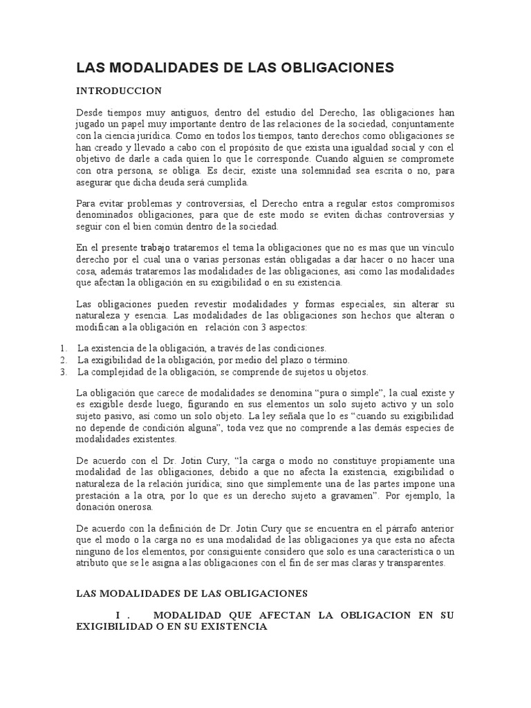 Las Modalidades de Las Obligaciones | PDF | Pagos | Estatuto de limitaciones