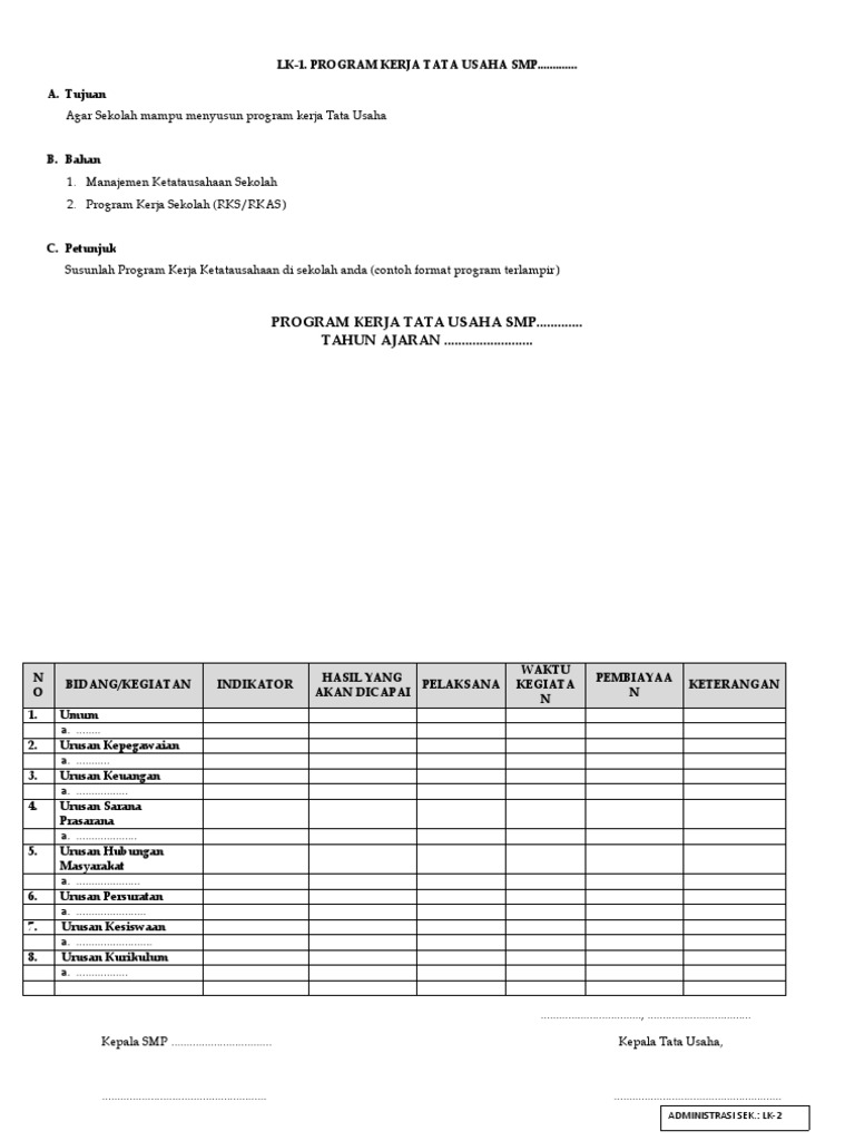 LK-2. Matrik Program Kerja TU | PDF | Bisnis