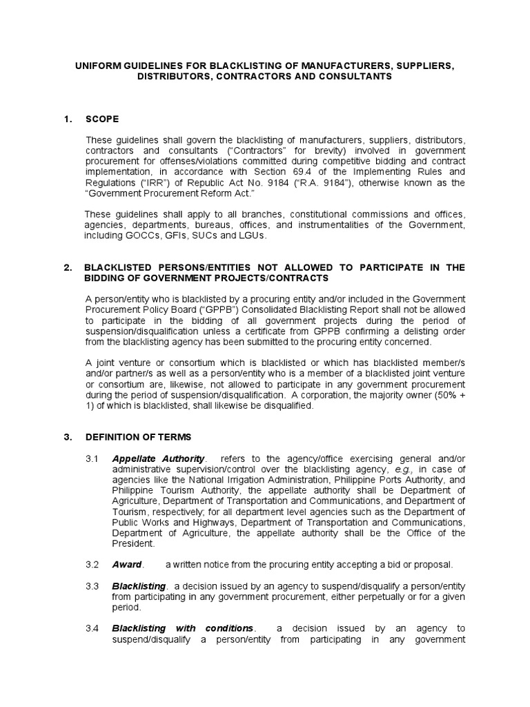 Uniform Guidelines For Blacklisting | PDF | Procurement | General ...