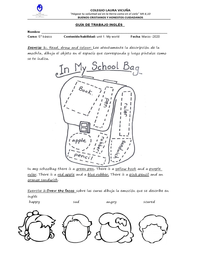 Guía de Trabajo Inglés 5° Básico 2020 | PDF