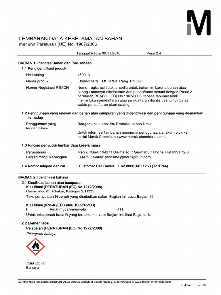 MSDS - Alcohol 96% 16 Bagian | PDF