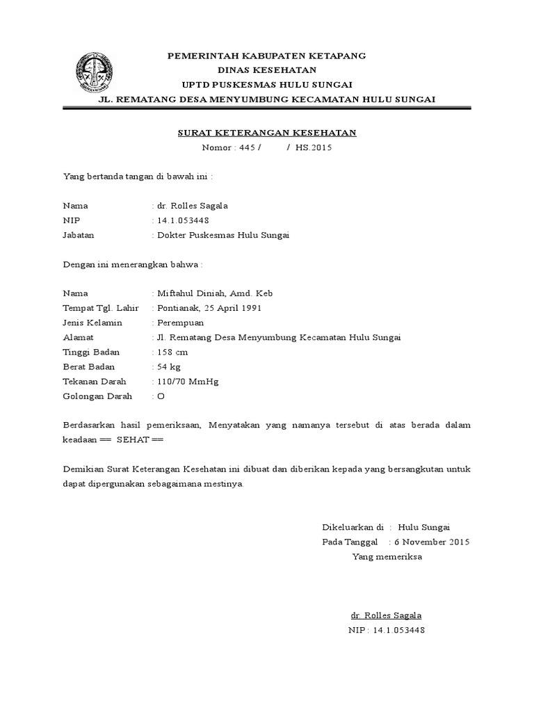 Blanko Surat Keterangan Kesehatan | PDF