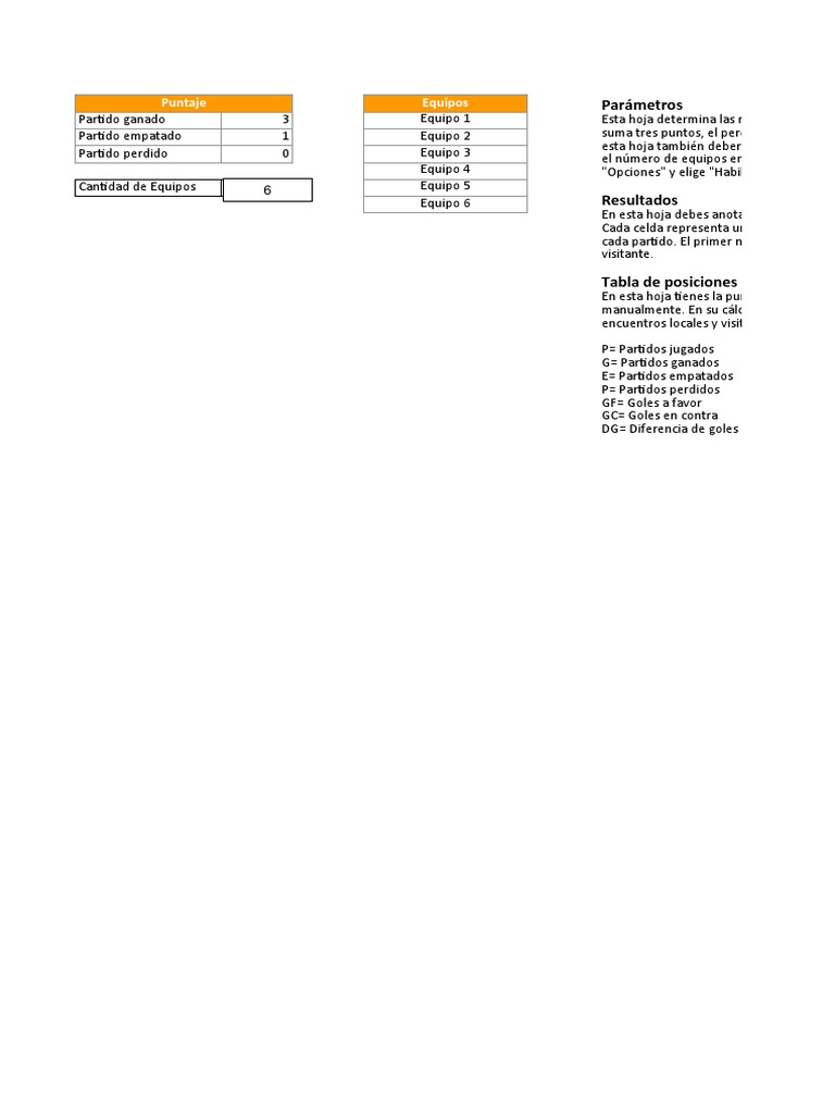 Plantilla Excel para Tabla de Posiciones | PDF | Asociación de Futbol ...