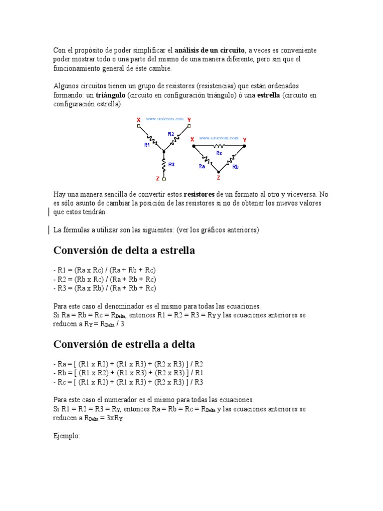 Conversión entre circuitos Delta y Estrella | PDF