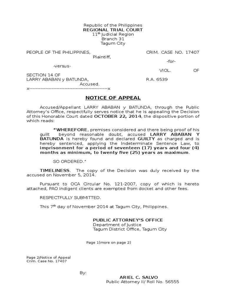 Notice of Appeal | PDF | Social Institutions | Social Science