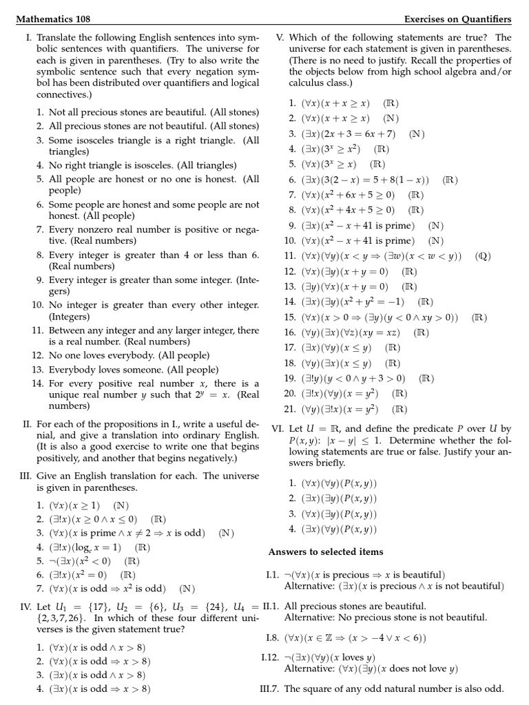 Math 108 Exercises | PDF | Logic | Mathematical Logic