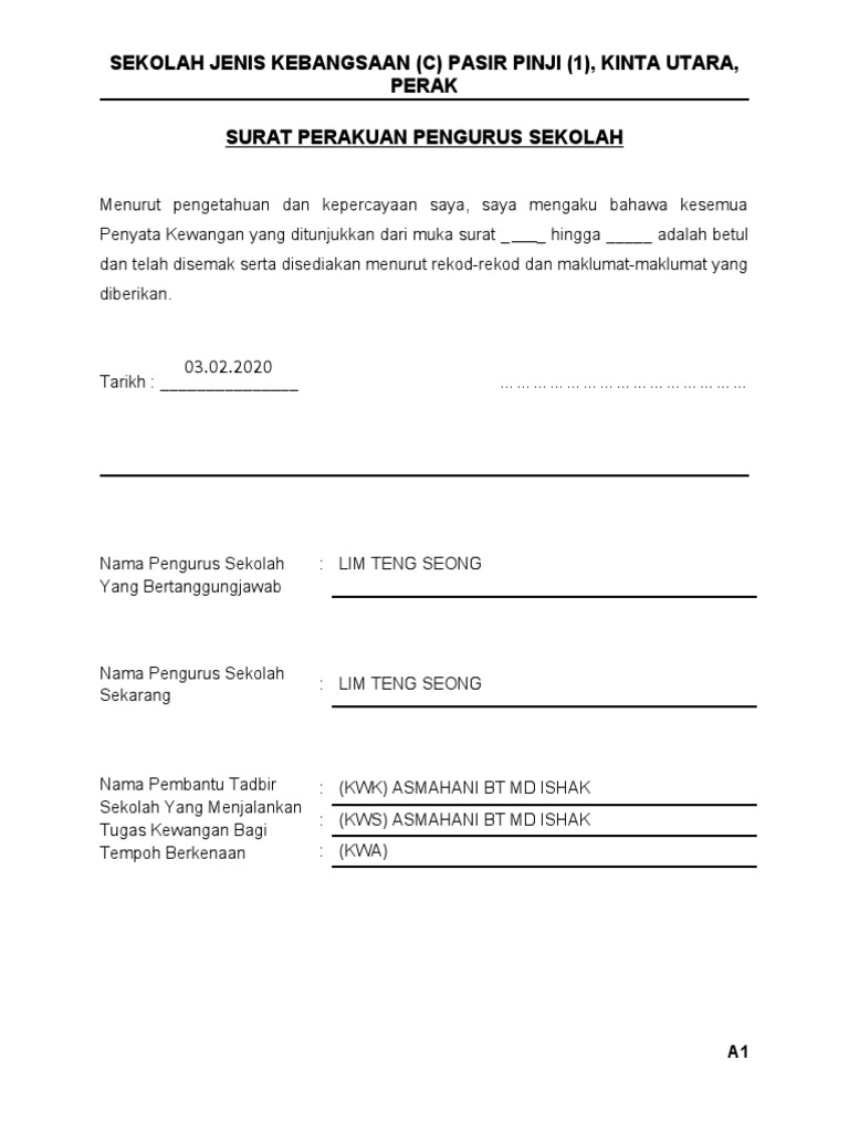 Surat Perakuan Pengurus Sekolah | PDF
